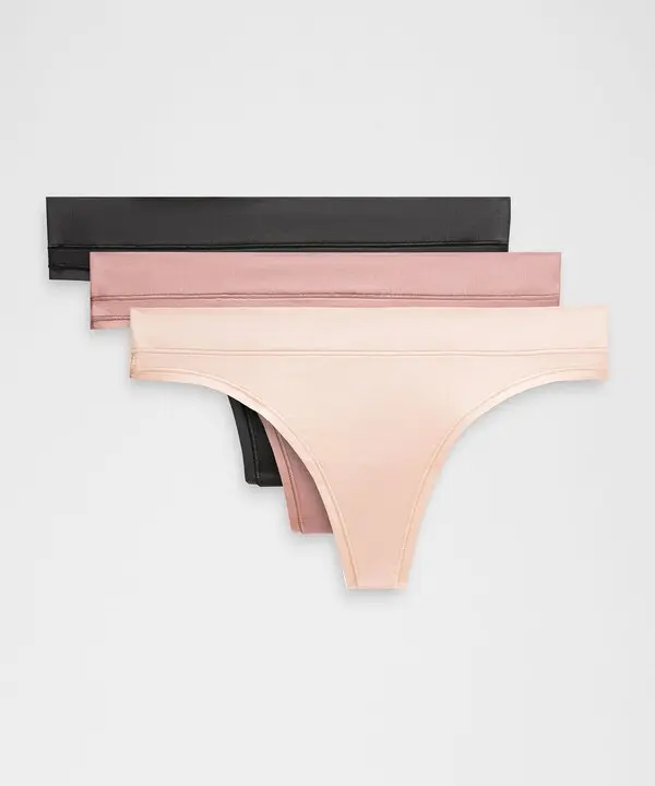 Lululemon Underease Mid-rise Thong Underwear - Black/twilight Rose/misty Shell