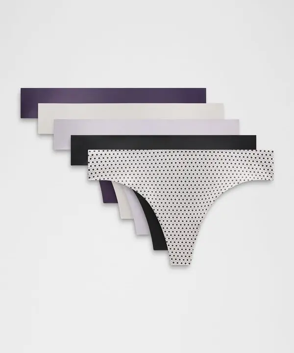 Lululemon Invisiwear Mid-rise Thong Underwear - Black/dove Grey/faint Lavender/atmospheric Purple/flower Dot Light Vapor Atmospheric Purple