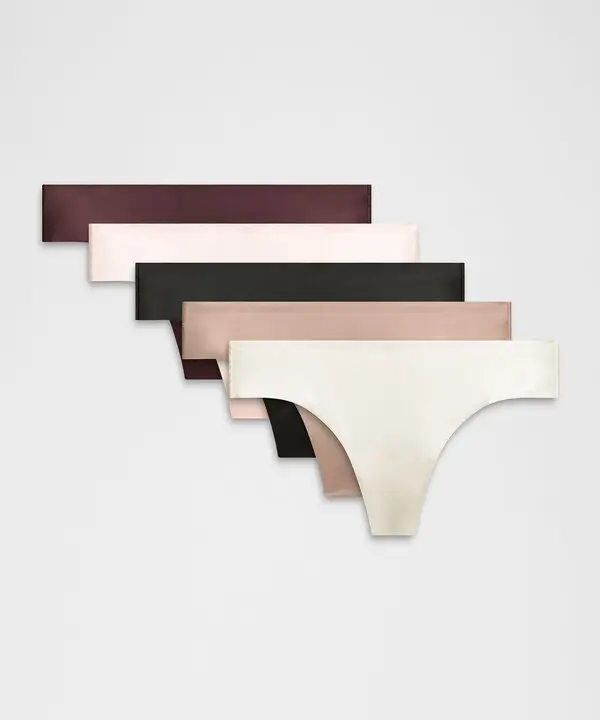 Lululemon Invisiwear Mid-rise Thong Underwear - Black/light Ivory/twilight Rose/blush Quartz/black Plum