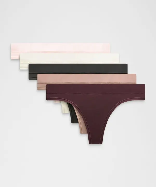 Lululemon Underease Mid-rise Thong Underwear - Black/light Ivory/twilight Rose/blush Quartz/black Plum