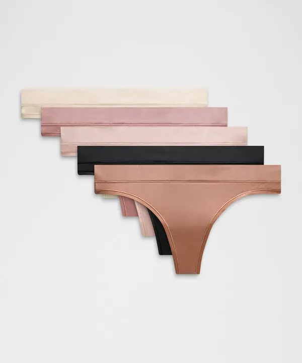 Lululemon Underease Mid-rise Thong Underwear - Black/twilight Rose/misty Shell/sandcastle/dusty Clay