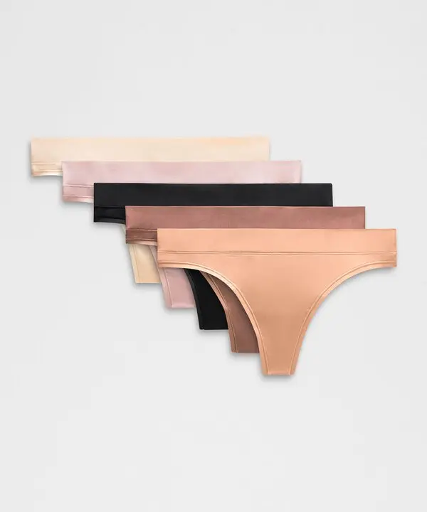 Lululemon Underease Mid-rise Thong Underwear - Black/twilight Rose/pink Clay/misty Shell/sandcastle