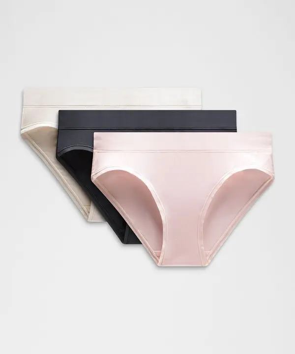 Lululemon Underease Mid-rise Bikini Underwear - Black/light Ivory/blush Quartz
