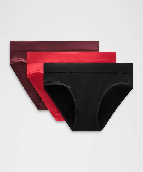 Lululemon Underease Mid-rise Bikini Underwear - Black/oxford Red/burgundy Bay