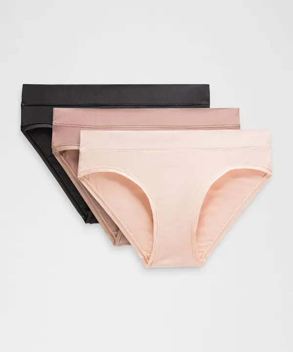 Lululemon Underease Mid-rise Bikini Underwear - Black/twilight Rose/misty Shell