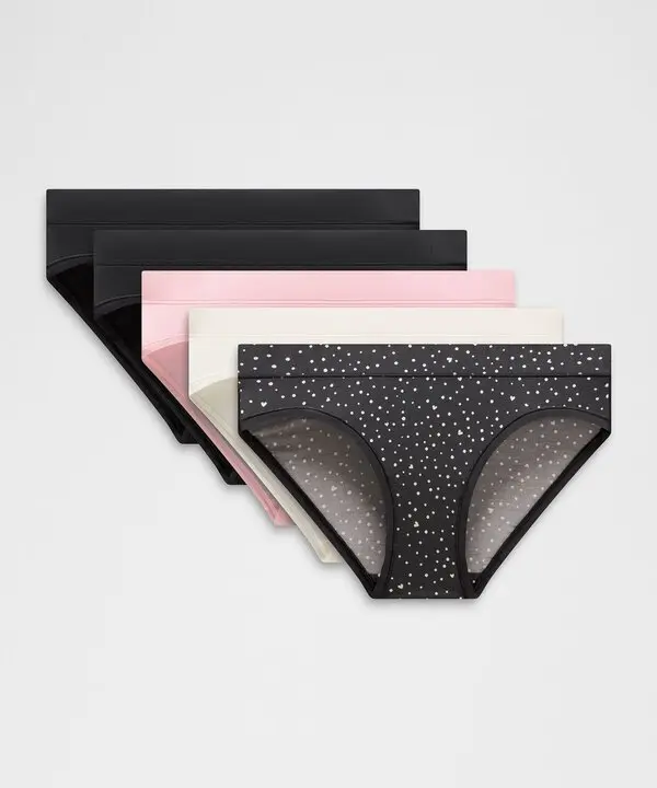 Lululemon Underease Mid-rise Bikini Underwear - Black/black/pink Pearl/coconut Ivory/heart Scatter Dot Mini Coconut Ivory Black
