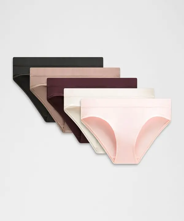 Lululemon Underease Mid-rise Bikini Underwear - Black/light Ivory/twilight Rose/blush Quartz/black Plum