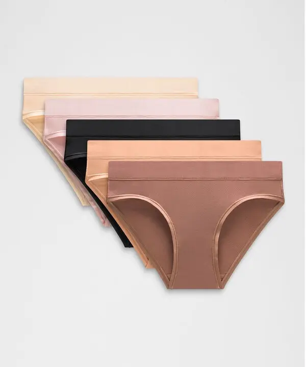 Lululemon Underease Mid-rise Bikini Underwear - Black/twilight Rose/pink Clay/misty Shell/sandcastle