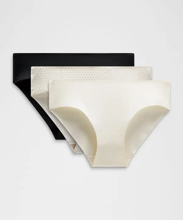 Lululemon Invisiwear Mid-rise Bikini Underwear - Black/coconut Ivory/flower Dot Soft Ivory Mojave Tan