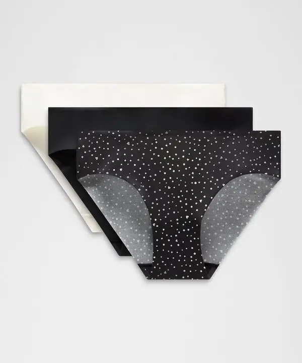 Lululemon Invisiwear Mid-rise Bikini Underwear - Black/coconut Ivory/heart Scatter Dot Mini Coconut Ivory Black