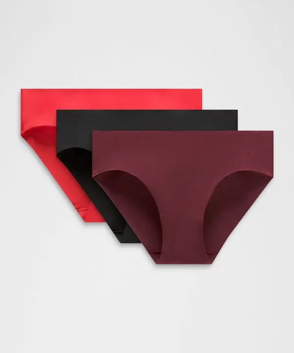 Lululemon Invisiwear Mid-rise Bikini Underwear - Black/oxford Red/burgundy Bay