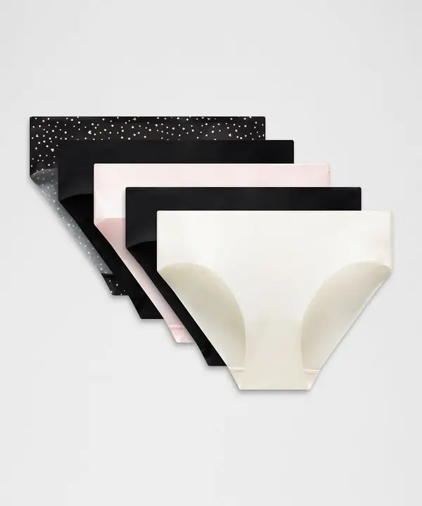 Lululemon Invisiwear Mid-rise Bikini Underwear - Black/black/pink Pearl/coconut Ivory/heart Scatter Dot Mini Coconut Ivory Black