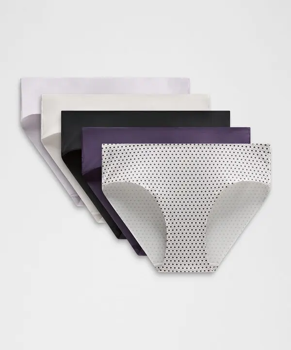 Lululemon Invisiwear Mid-rise Bikini Underwear - Black/dove Grey/faint Lavender/atmospheric Purple/flower Dot Light Vapor Atmospheric Purple
