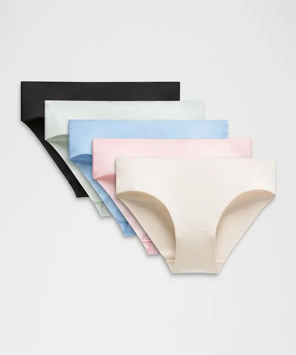 Lululemon Invisiwear Mid-rise Bikini Underwear - Black/light Ivory/blush Quartz/pelican/sinatra Blue