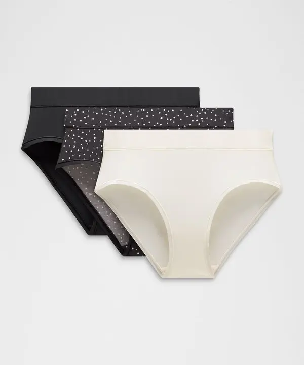 Lululemon Underease High-rise Bikini Underwear - Black/coconut Ivory/heart Scatter Dot Mini Coconut Ivory Black