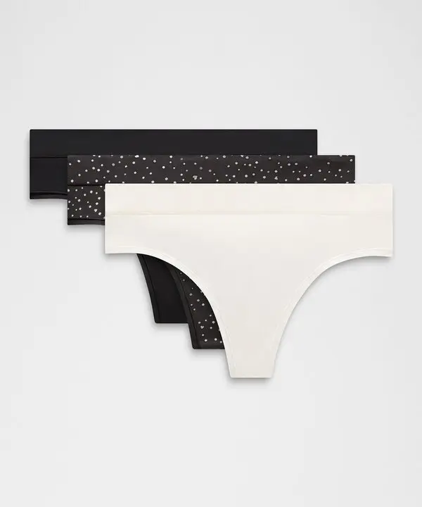 Lululemon Underease High-rise Thong Underwear - Black/coconut Ivory/heart Scatter Dot Mini Coconut Ivory Black