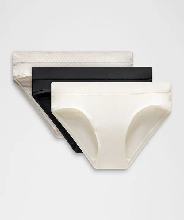 Lululemon Underease Mid-rise Bikini Underwear - Black/coconut Ivory/flower Dot Soft Ivory Mojave Tan