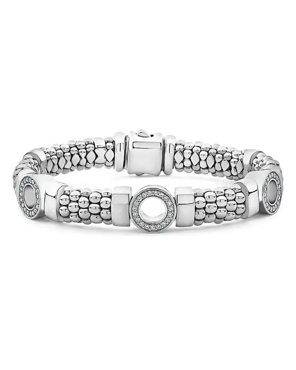 Lagos Sterling Caviar Spark Diamond Link Bracelet - Silver