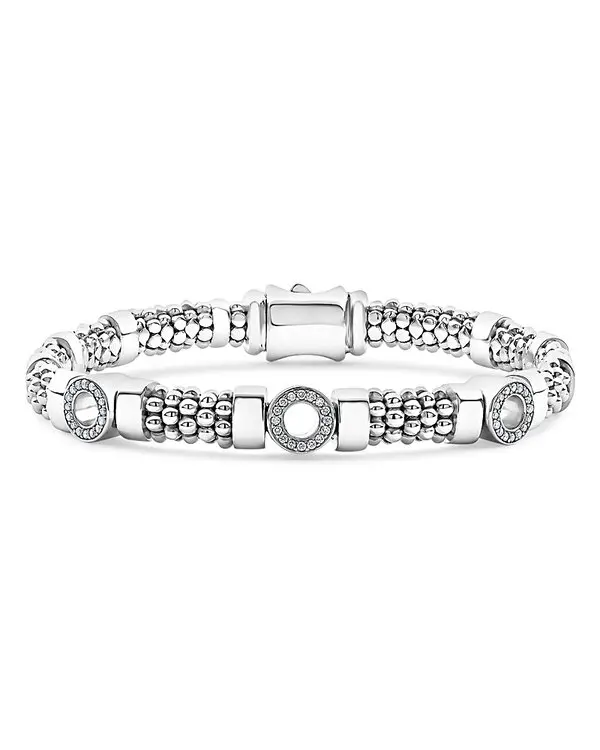 Lagos Sterling Caviar Spark Diamond Link Bracelet - Silver