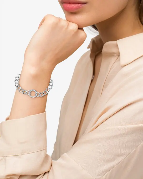 Lagos Sterling Caviar Spark Diamond Circle Link Bracelet