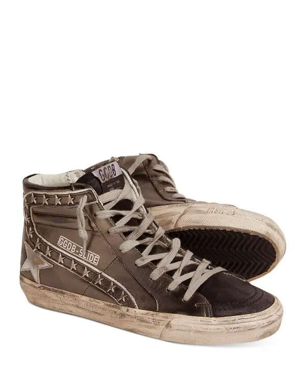 GOLDEN GOOSE Laminated Star Slide Sneakers - Black Silver