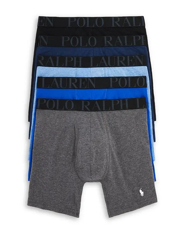 Polo Ralph Lauren Stretch Logo Waistband Classic Fit Boxer Briefs, Pack Of 5 - Black/gray/light Blue/ Royal Blue/ Navy