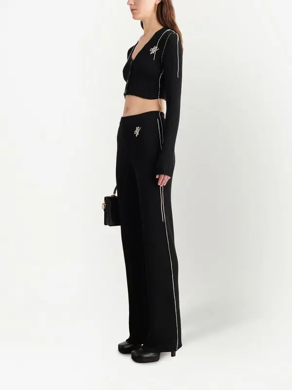 Off-White Ribbed Cropped Cardigan - Black