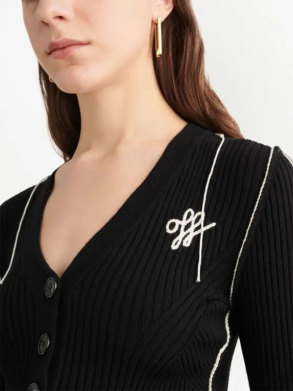 Off-White Ribbed Cropped Cardigan - Black