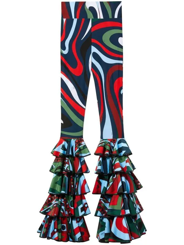 Emilio Pucci Marmo-print Ruffle-detail Leggings - Multicolour