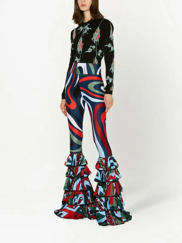 Emilio Pucci Marmo-print Ruffle-detail Leggings