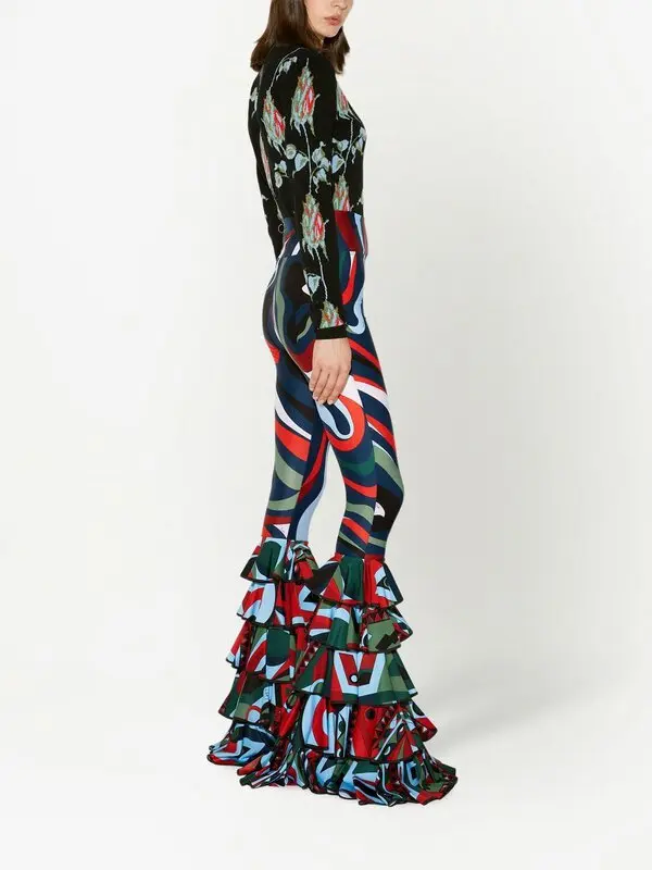 Emilio Pucci Marmo-print Ruffle-detail Leggings