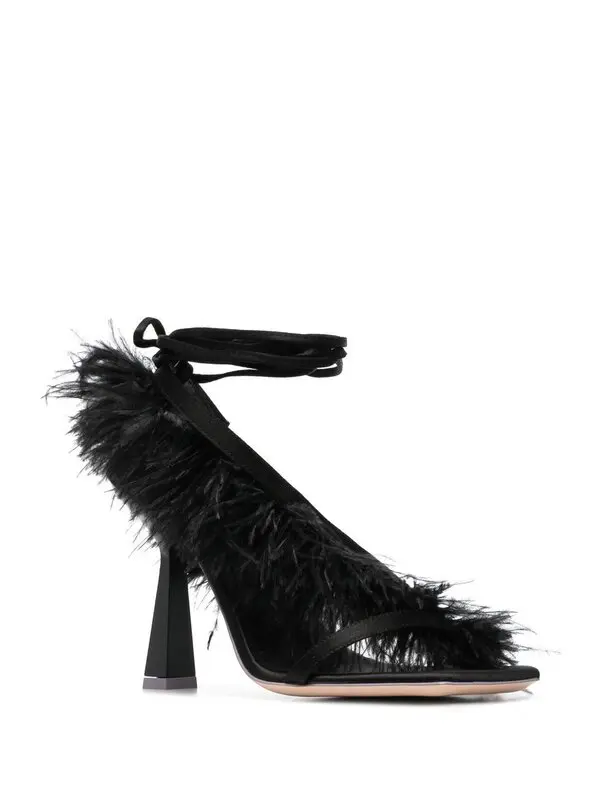 SEBASTIAN MILANO Marie A. 110mm Feather-trim Sandals - Black