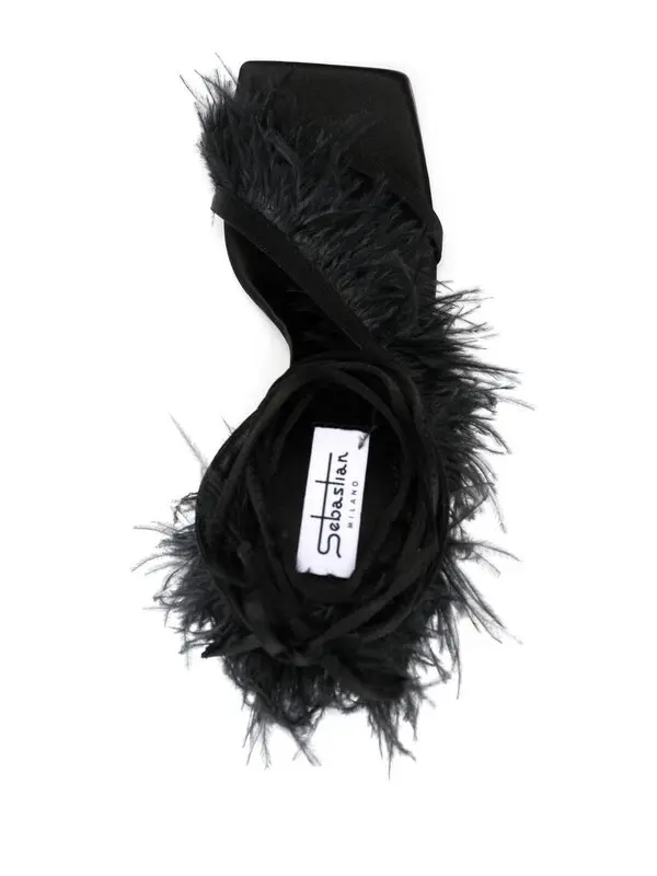 SEBASTIAN MILANO Marie A. 110mm Feather-trim Sandals - Black