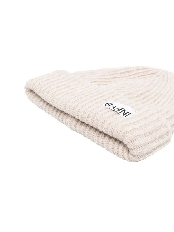 GANNI Logo-patch Ribbed Beanie