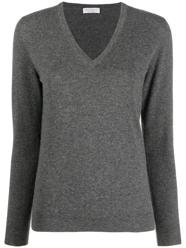 Brunello Cucinelli V-neck Cashmere Jumper - Grey