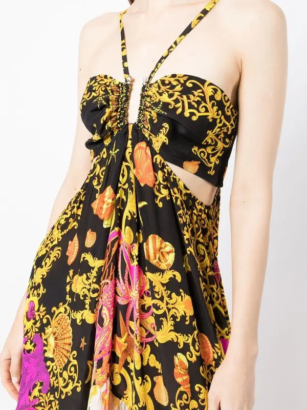 Camilla Printed Gathered Cut-out Maxi Dress