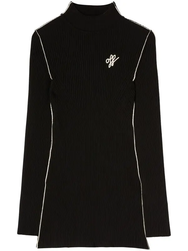 Off-White Embroidered-logo Ribbed Mini Dress - Black