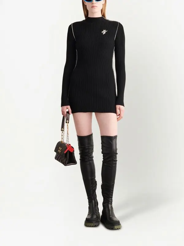 Off-White Embroidered-logo Ribbed Mini Dress