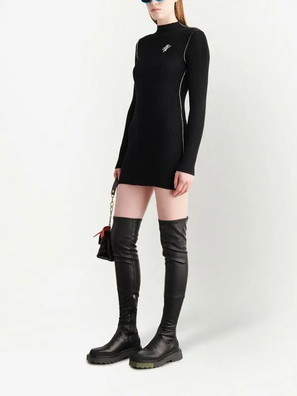 Off-White Embroidered-logo Ribbed Mini Dress