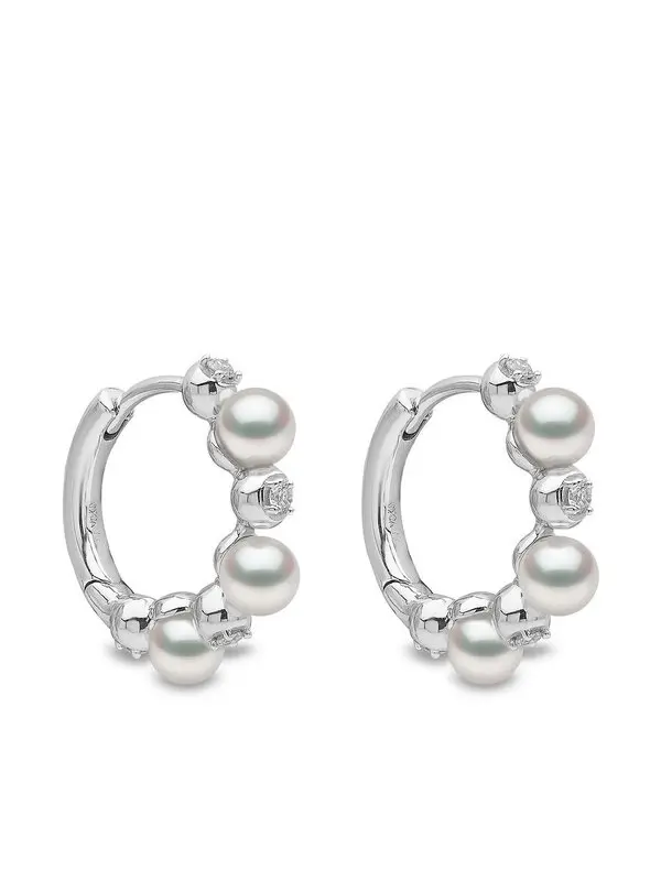 Yoko London 18kt White Gold Akoya Pearl And Diamond Hoop Earrings - Silver