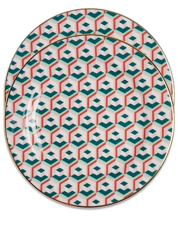 La DoubleJ Abstract-print Dessert Plate Set Of Two - Green
