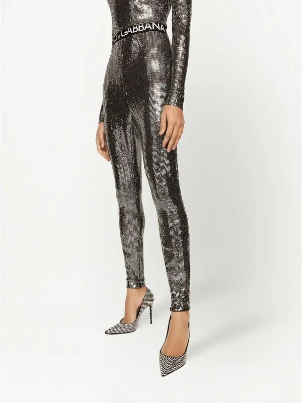 Dolce & Gabbana Logo-waistband Sequin-embellished Leggings
