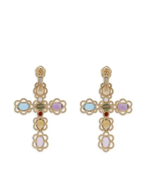 Dolce & Gabbana 18k Yellow Gemstone Cross Earrings - Gold