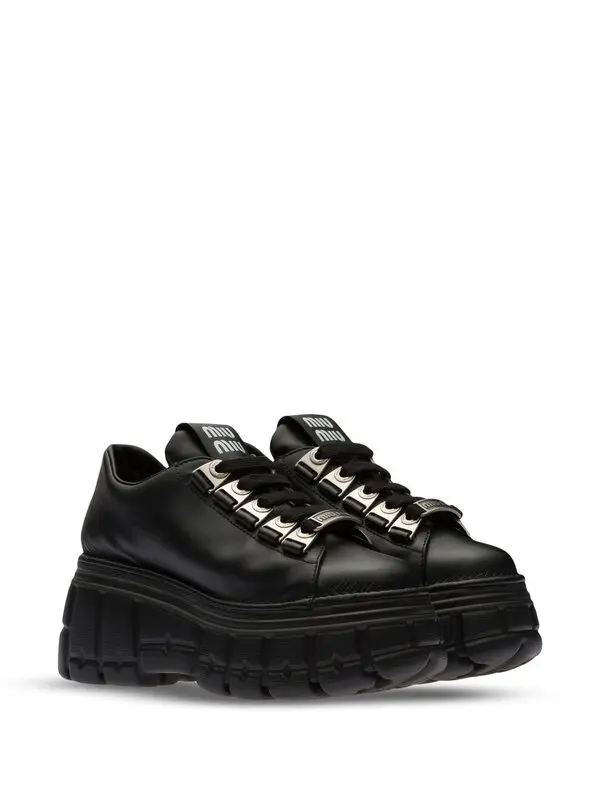 Miu Miu Lace-Up Platform Sneakers - Black | Editorialist