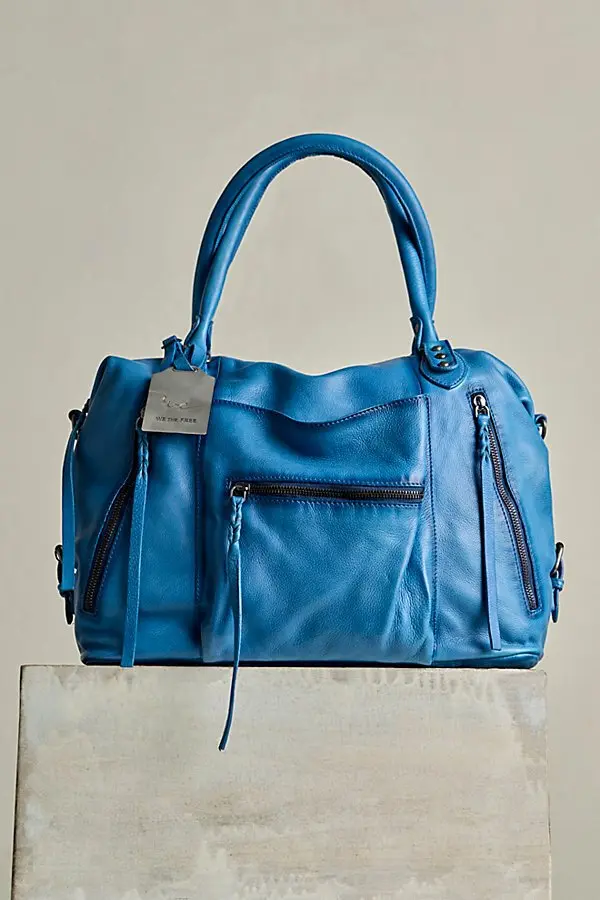 Free People We The Free Emerson Leather Tote Bag - Blue Pattern