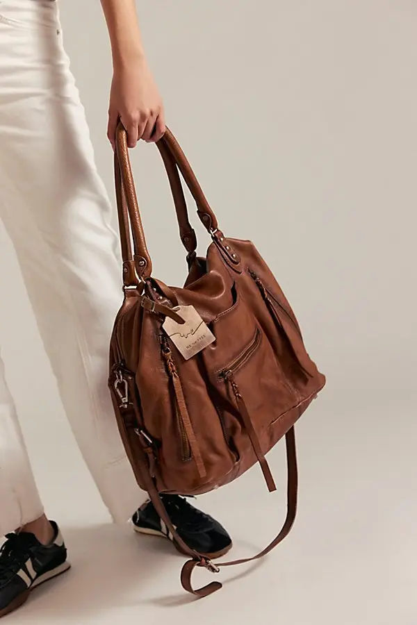 Free People Emerson Leather Tote Bag - Saddle