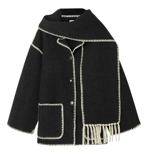 TOTEME Draped Fringed Wool-blend Jacket - Gray