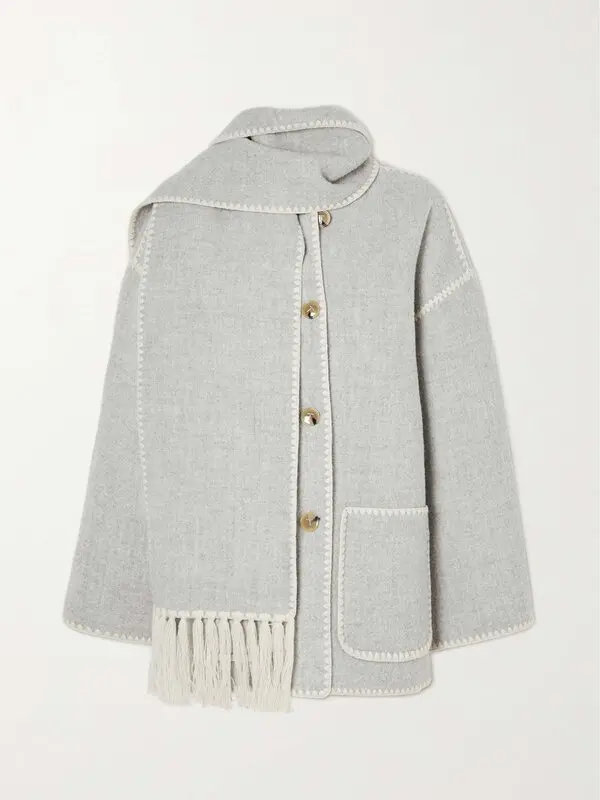 TOTEME Draped Fringed Wool-blend Jacket - Gray