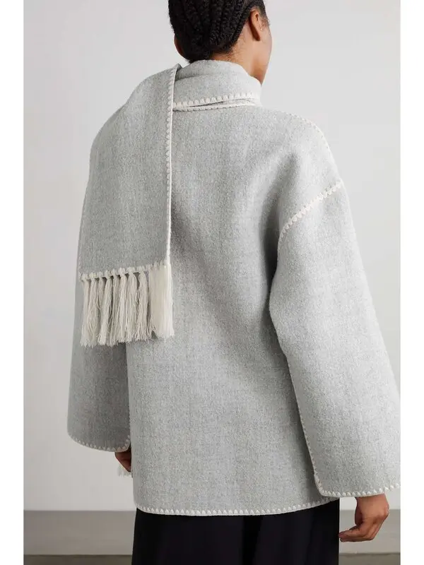 TOTEME Draped Fringed Wool-blend Jacket - Gray
