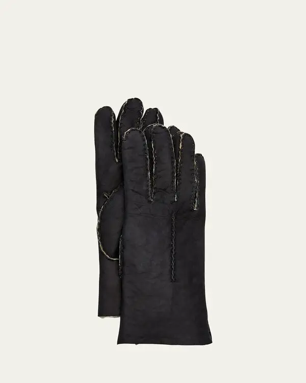 GUANTI GIGLIO FIORENTINO Lambskin Shearling-lined Gloves - Black
